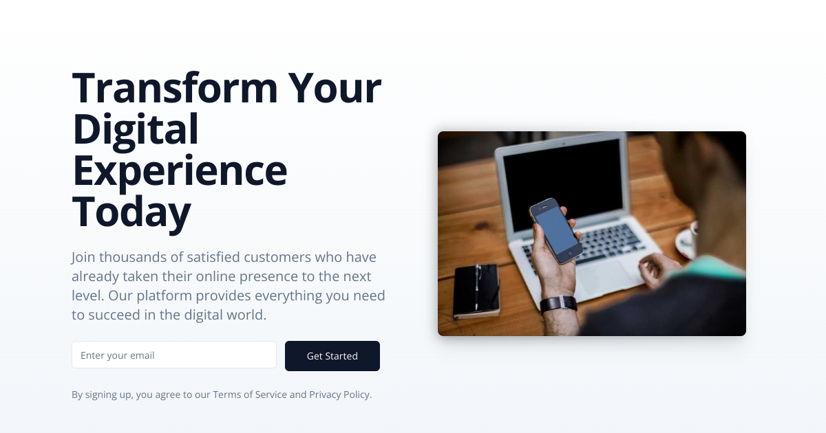 Landing page hero section with heading, text and opt-in form - CodeRocket