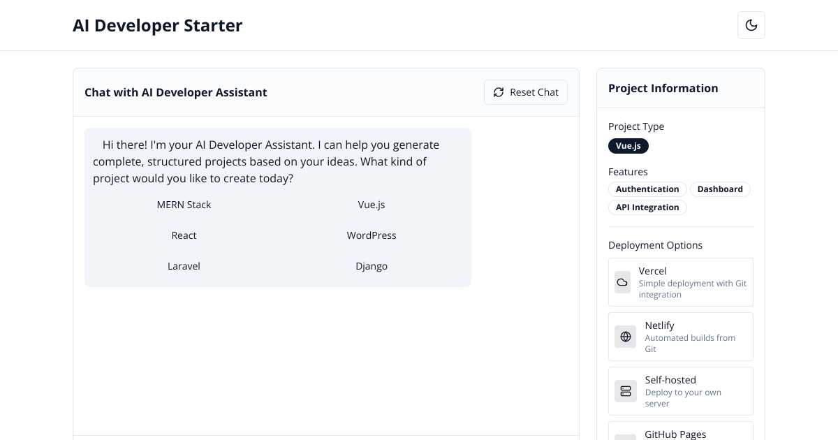 AI Developer Starter Chatbot Interface - CodeRocket