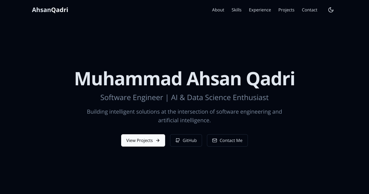 Minimalistic portfolio for Muhammad Ahsan Qadri - CodeRocket