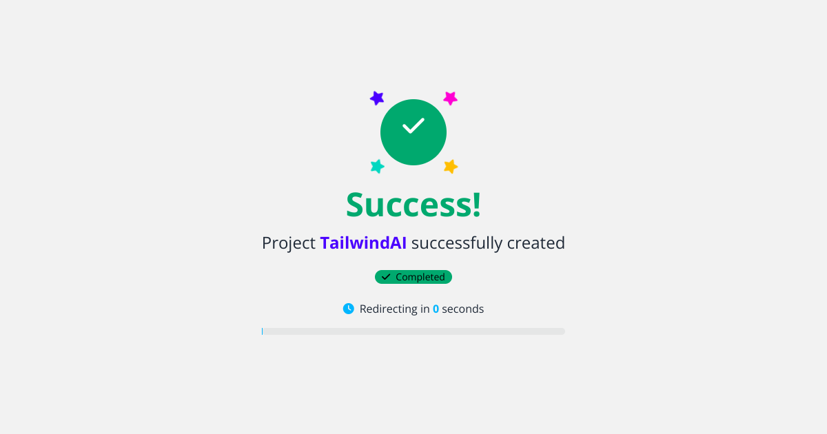 A success page with celebratory animation and message - CodeRocket