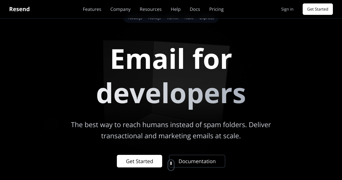 Resend website clone with dark theme and modern design - CodeRocket