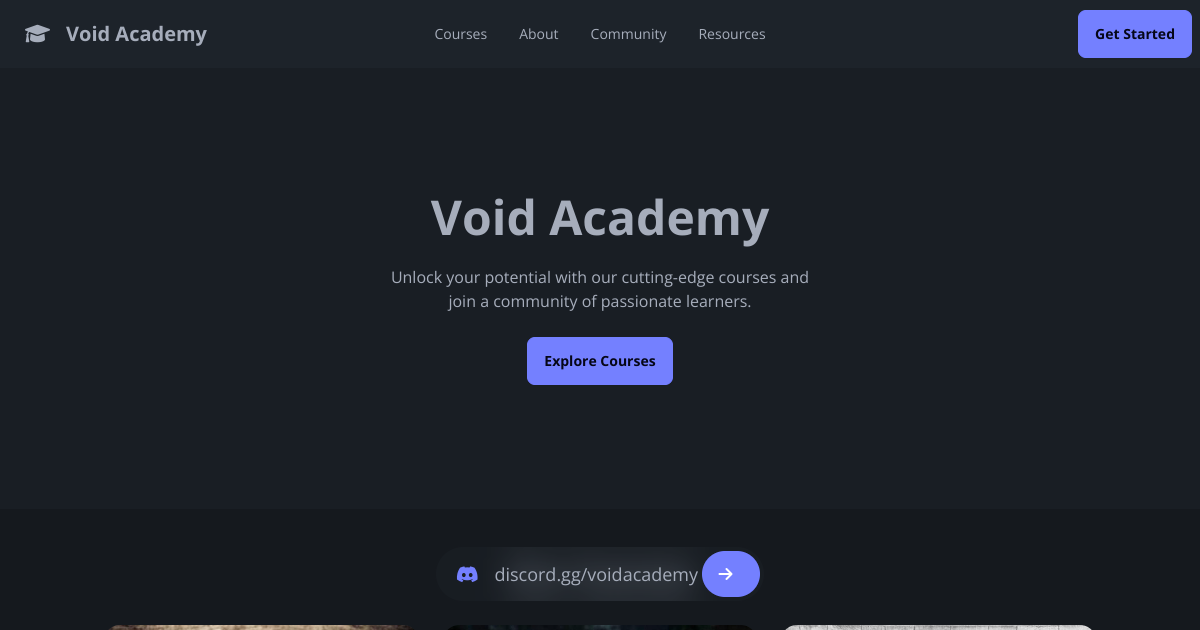 Void Academy website with Discord popup and homepage - CodeRocket
